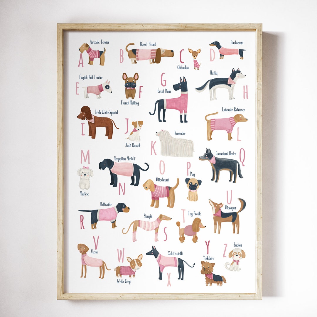 Alfabeto imprimible de perro rosa para un amante de los perros, póster ...