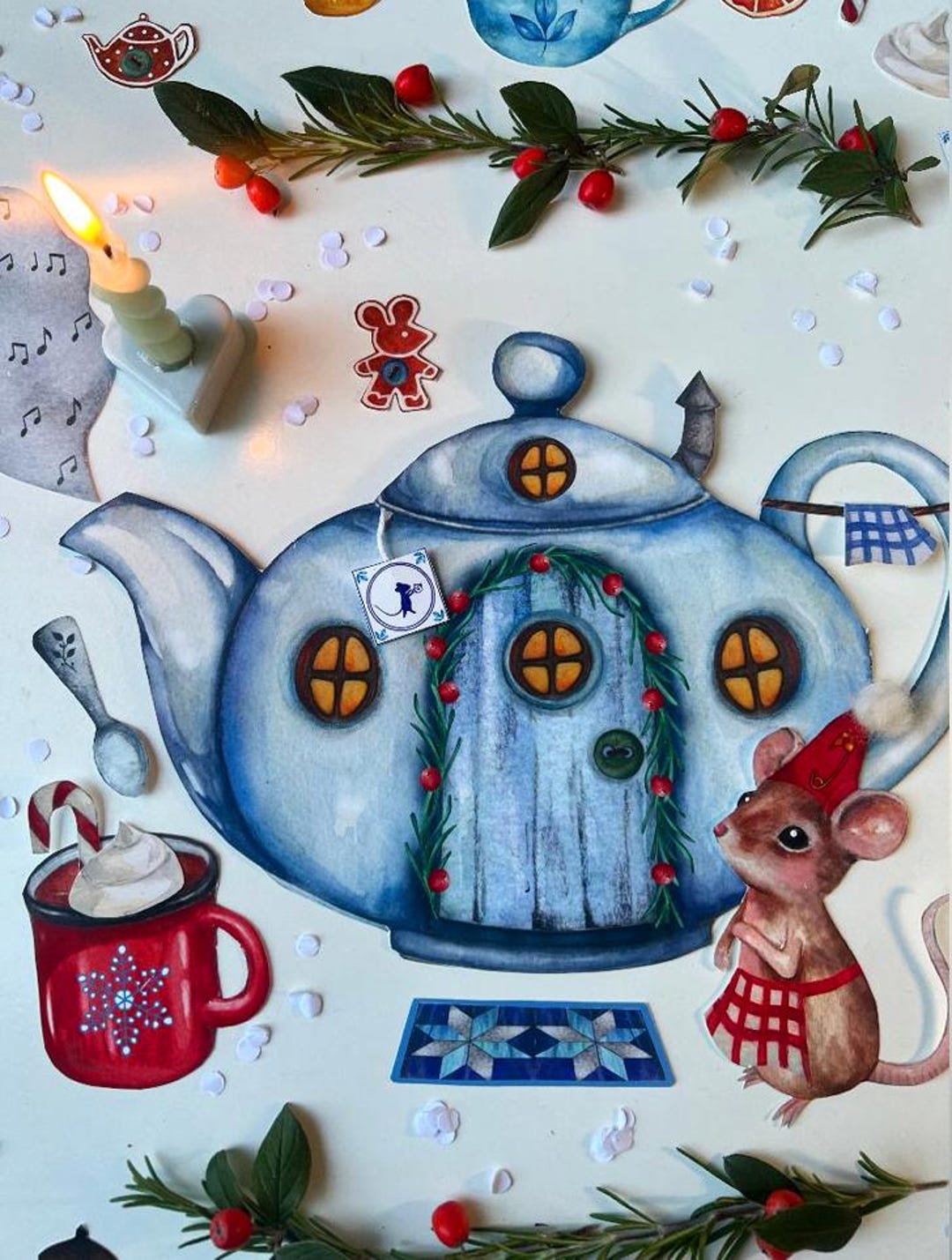 Christmas Teapot Mouse Play Set, Cozy Christmas Cheer, Gingerbread Mice ...