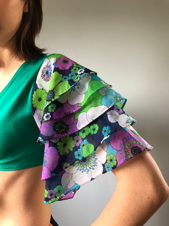 Vintage 70s Crop Top Flutter Sleeves - Gem