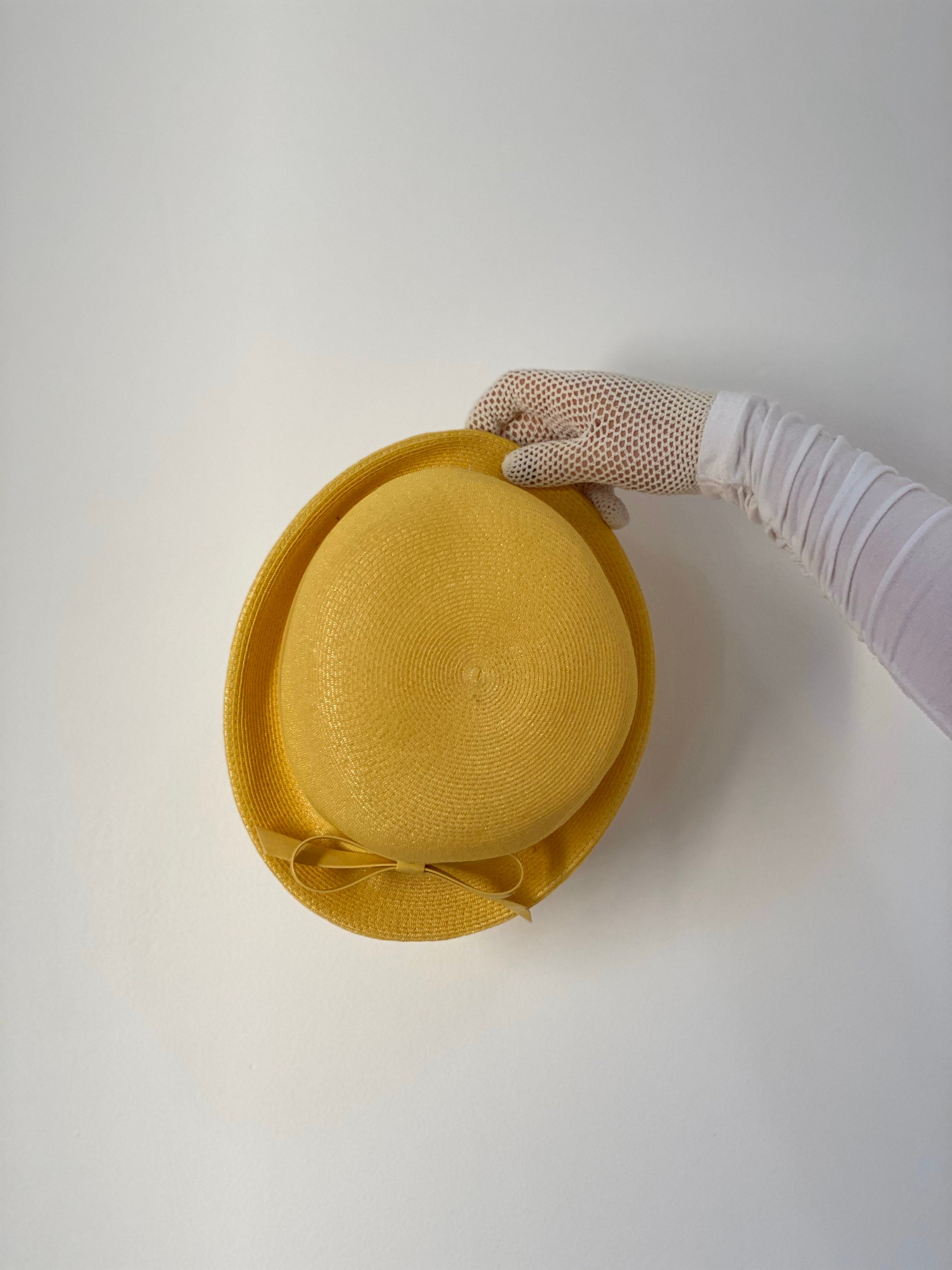 Vintage 60s Yellow Straw Bowler Hat - Etsy