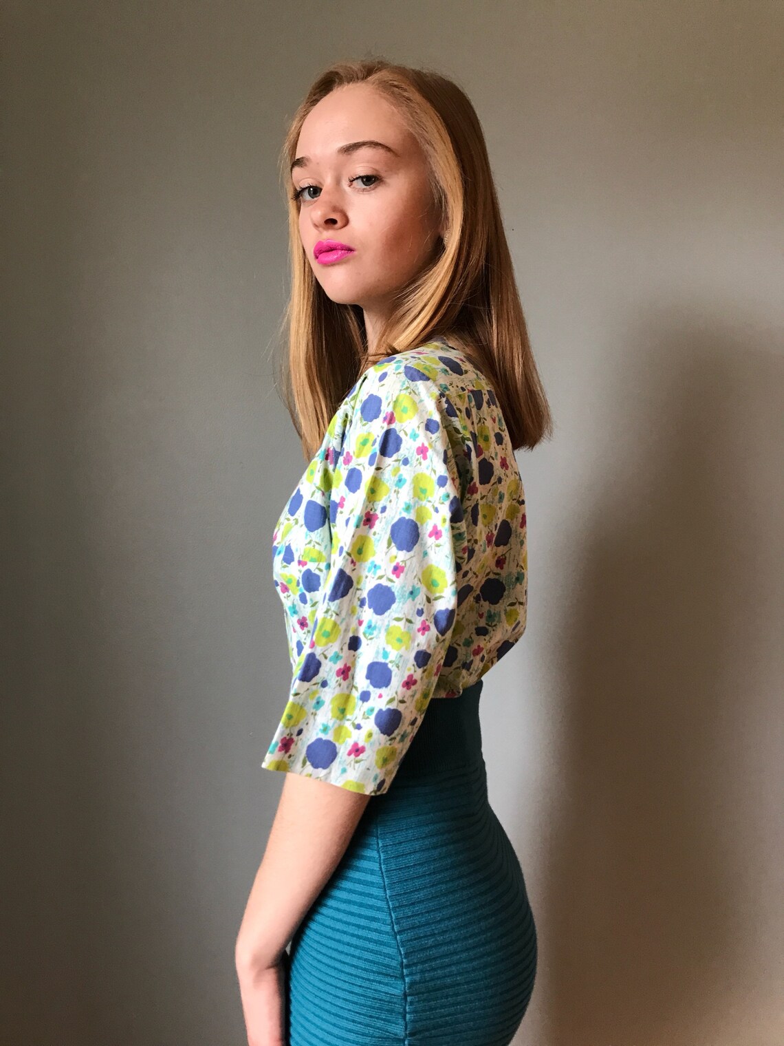 Vintage 50s Cotton Blue Floral Top - Etsy