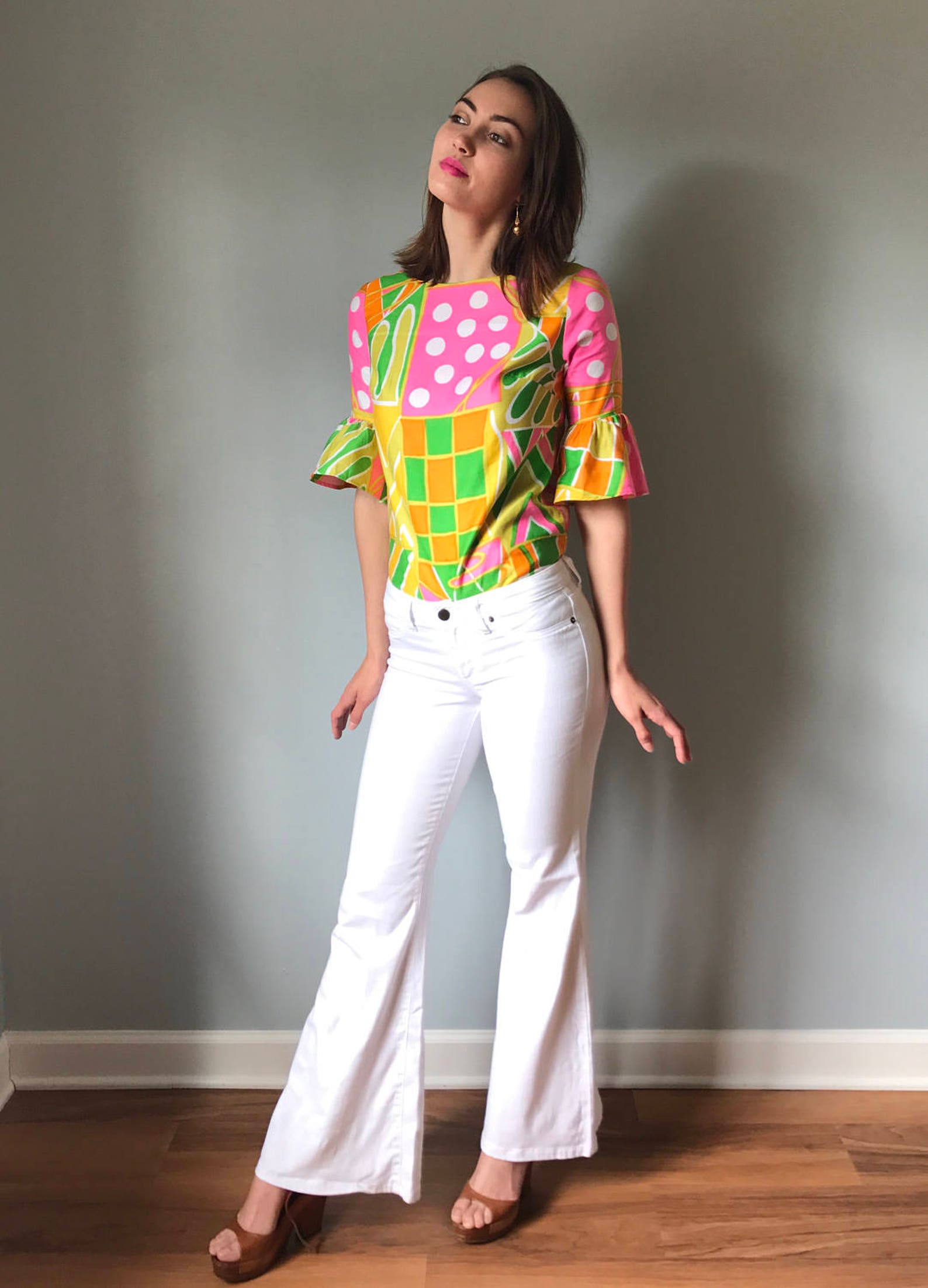 Vintage 60s Op Art Ruffle Sleeve Top - Etsy