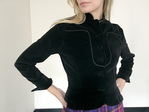 Vintage 60s Victorian Black Velvet Jacket - Gem