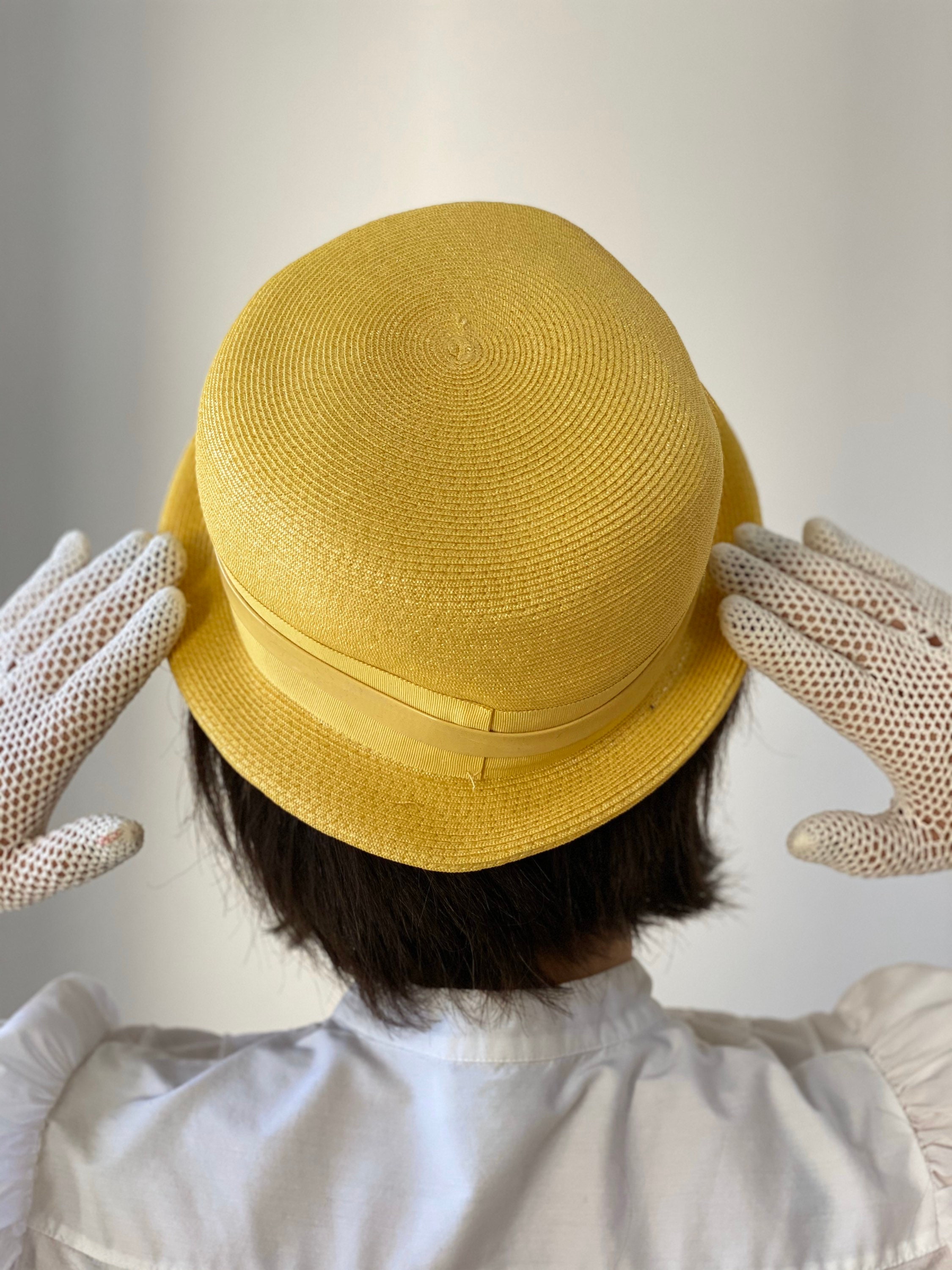 Vintage 60s Yellow Straw Bowler Hat - Etsy