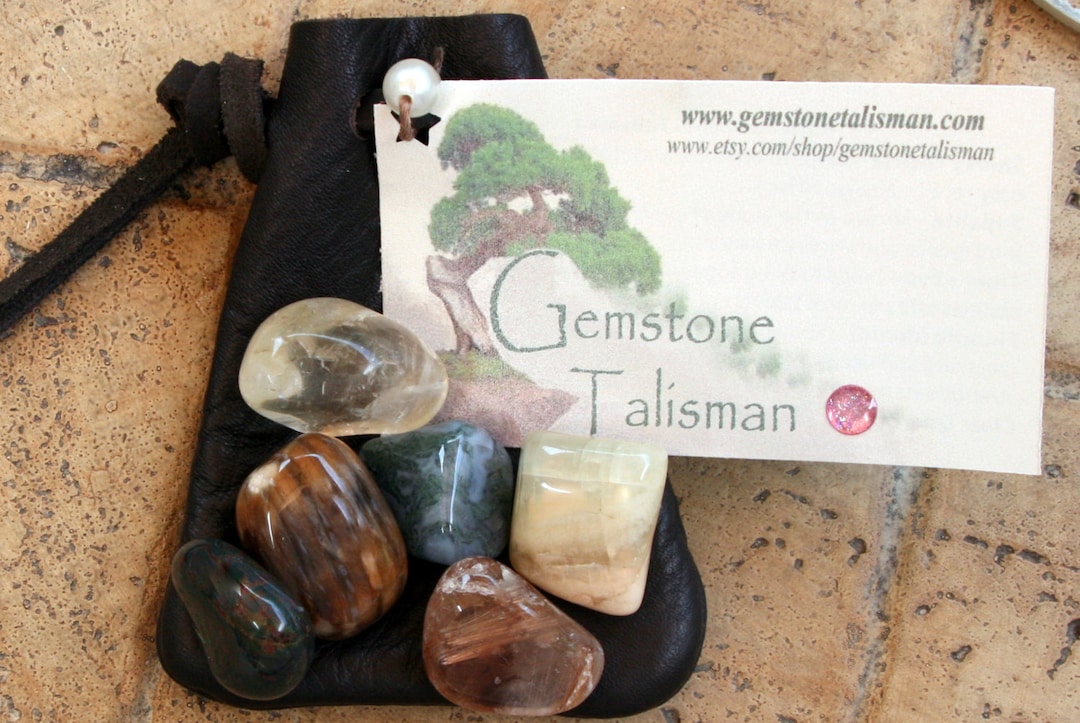 Power Talisman - Natural Gemstone Crystals in a Leather Pouch - Etsy