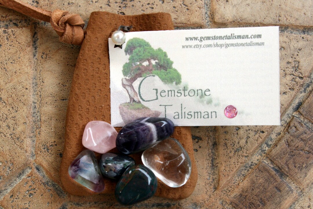 Health Talisman - Natural Tumbled Gemstones in a Leather Pouch - Etsy