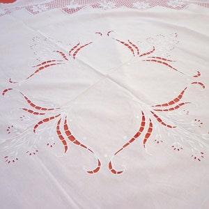 White Handmade Tablecloth With Cutwork Embroidery and Crochet Lace ...