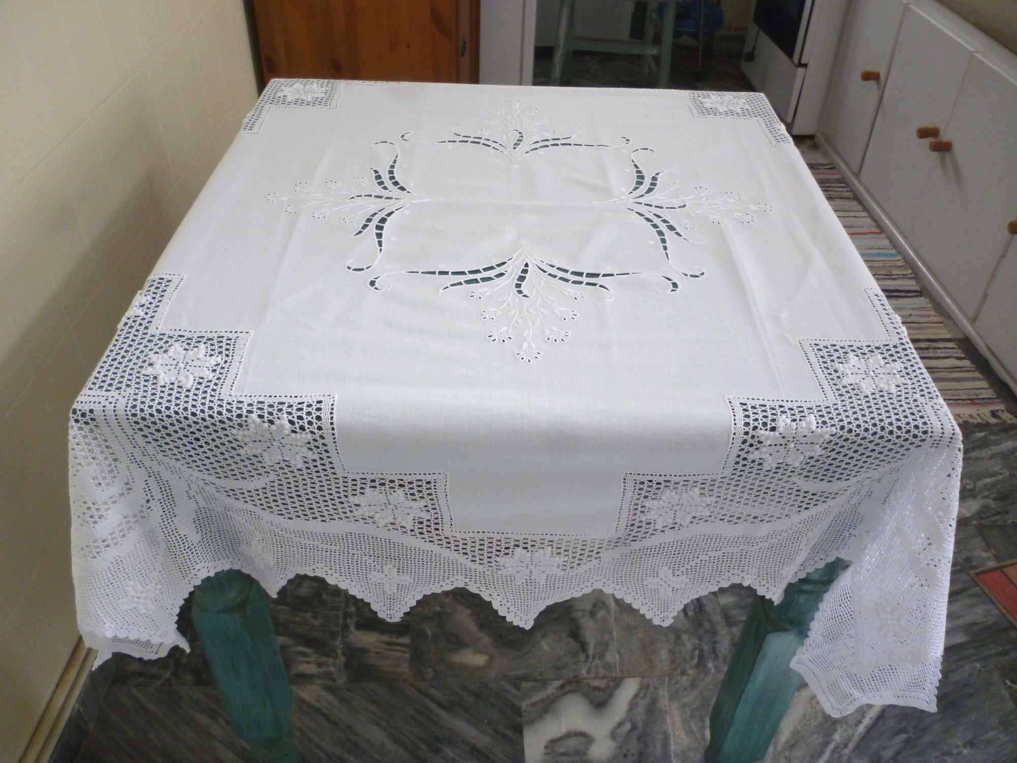 White Handmade Tablecloth With Cutwork Embroidery and Crochet - Etsy