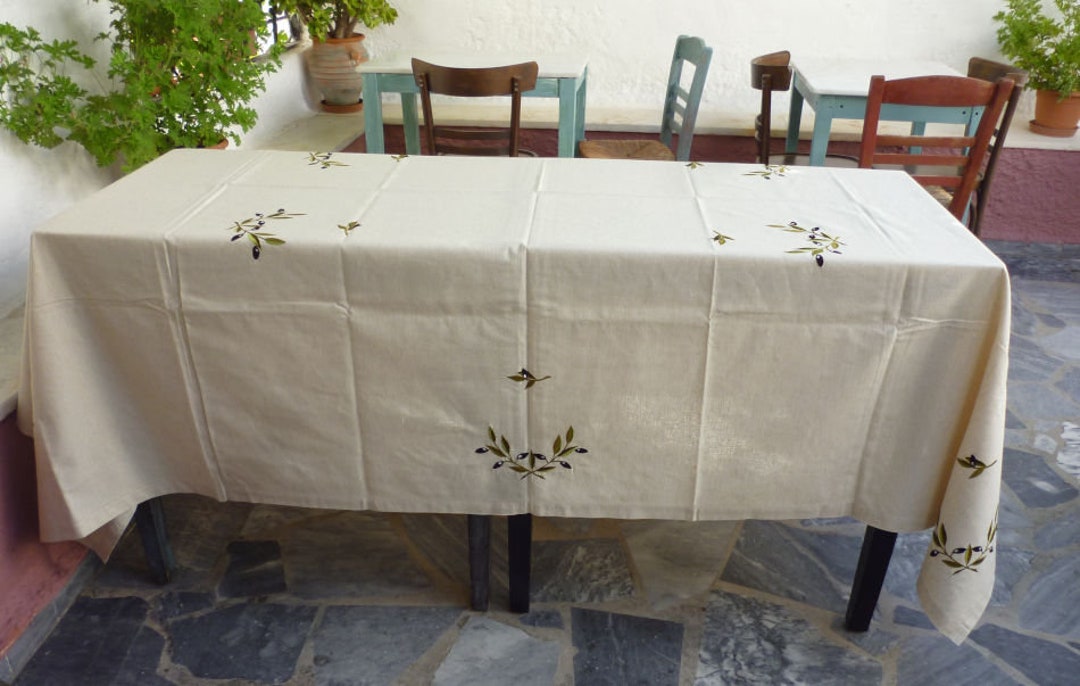 Embroidered Traditional Tablecloth - Greek Product - Olives Design ...