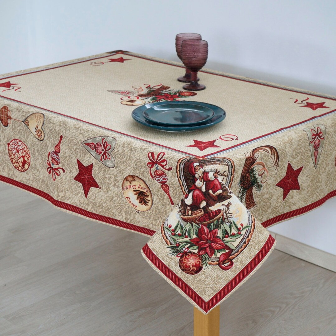 Christmas Red Tablecloth With Christmas Designs and Santa Claus Home ...