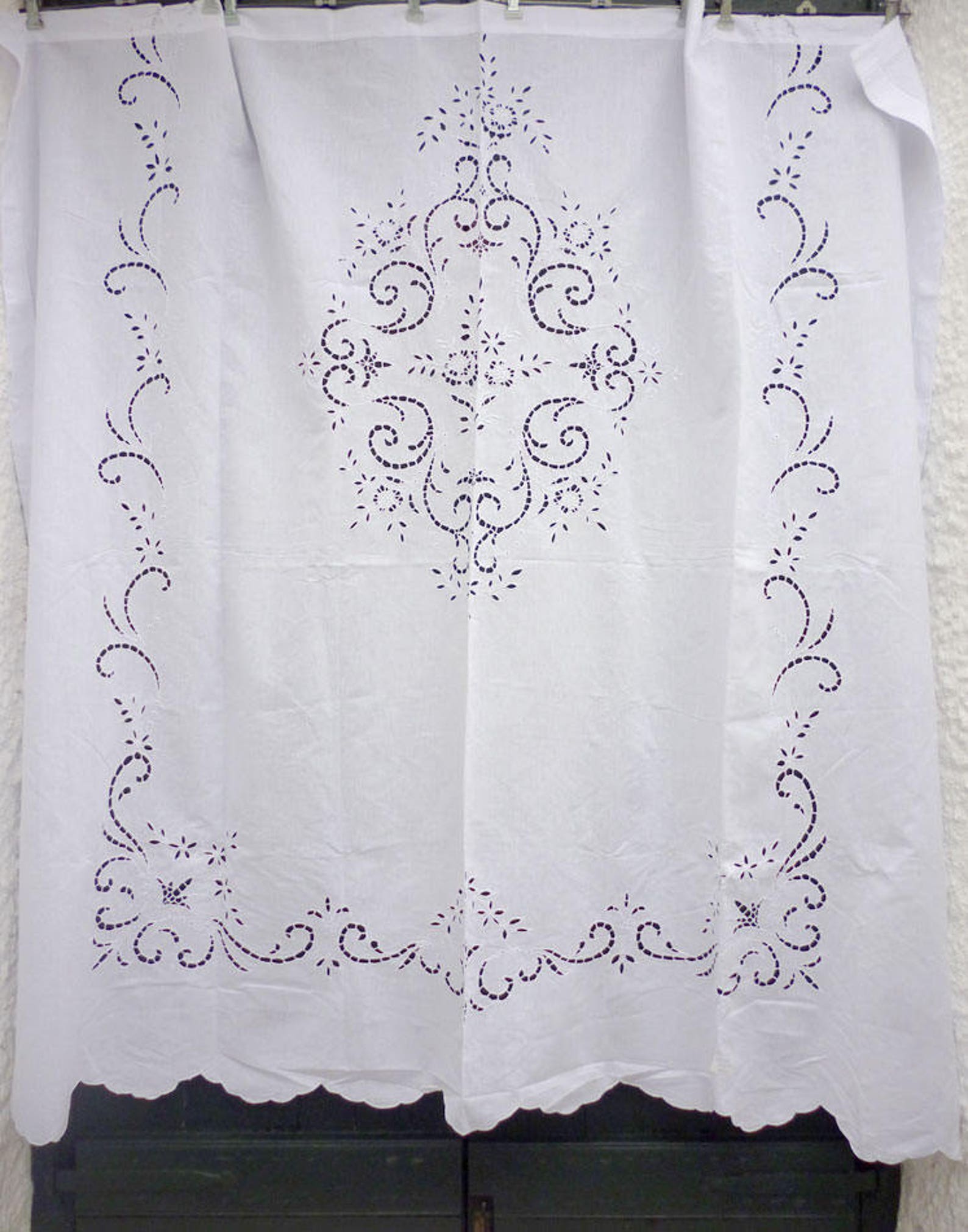White Handmade Cutwork Curtain Cottage Chic Farm House - Etsy