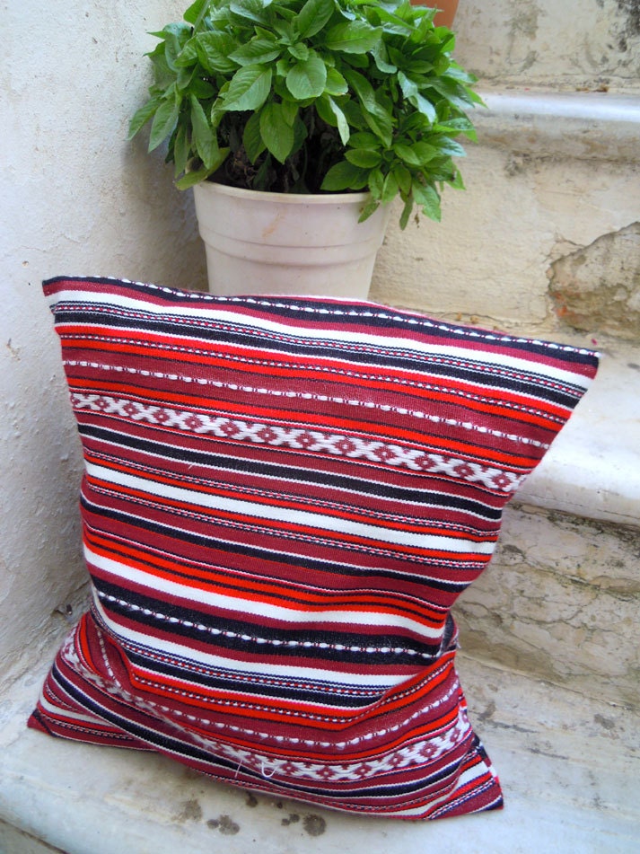 Traditional Greek Woven Cushion Cover Stripes Design Cotton Synthetic ...