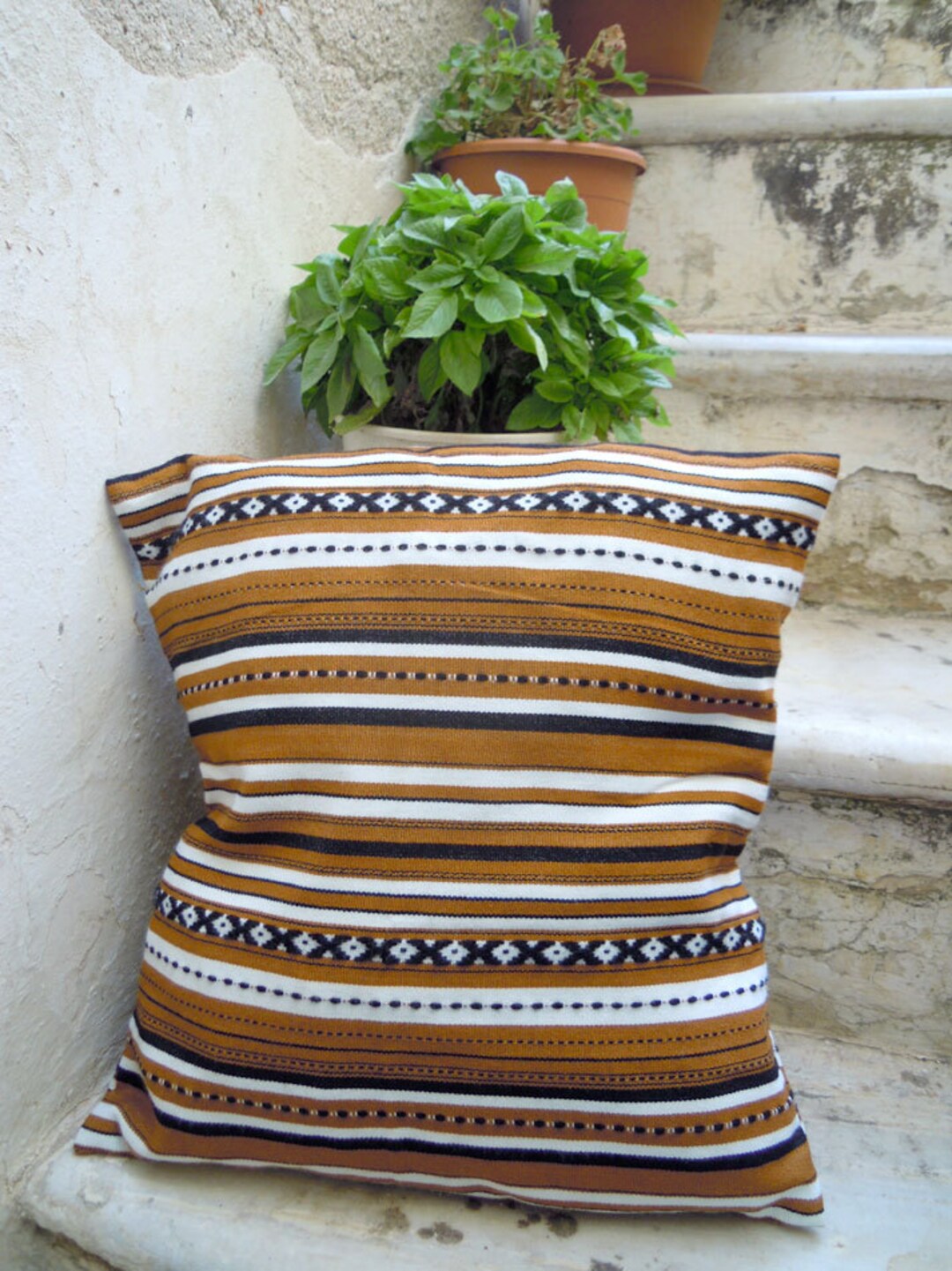 Greek Woven Cushion Cover: Striped Cotton Blend, Easy Wash (17.3 X 17.3 ...