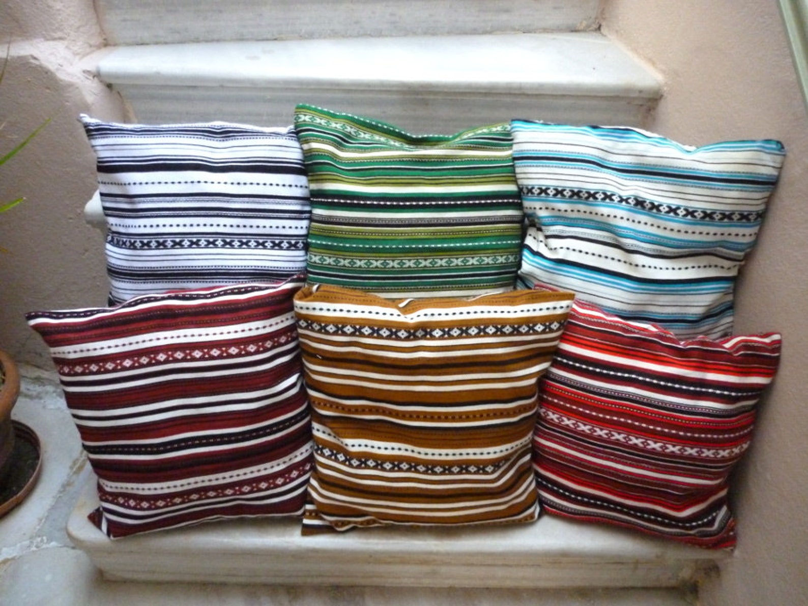 Traditional Greek Woven Cushion Cover Stripes Design Cotton Synthetic ...