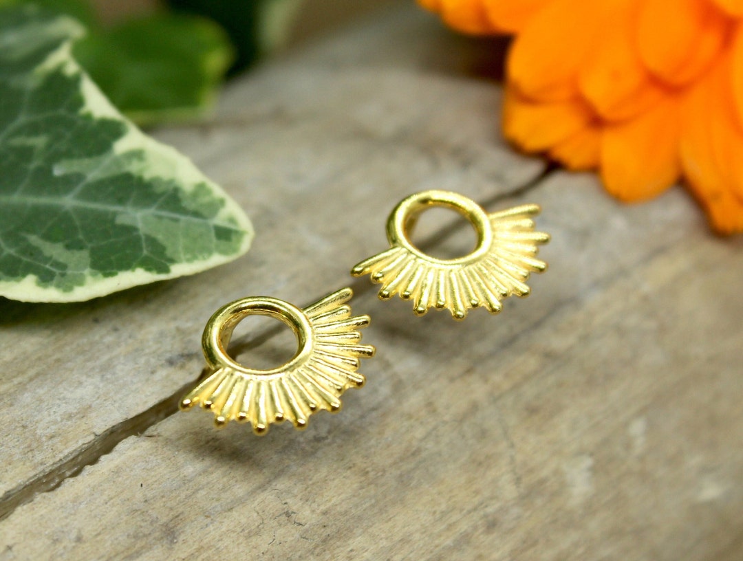 Sun Studs Gold Sterling Silver Half Circle Sun Earrings Sunburst Sun ...
