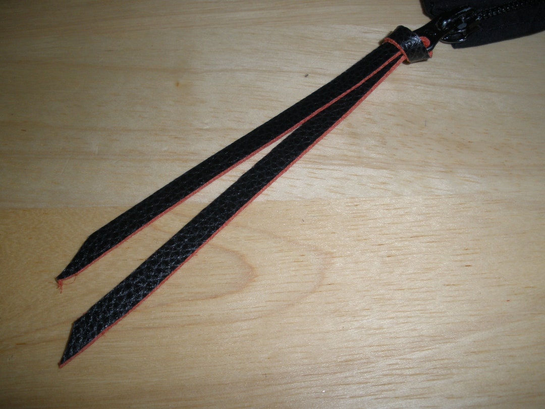 Zipper Pull, 1/4 X 12, Black & Orange, Imitation Leather, Reversable ...