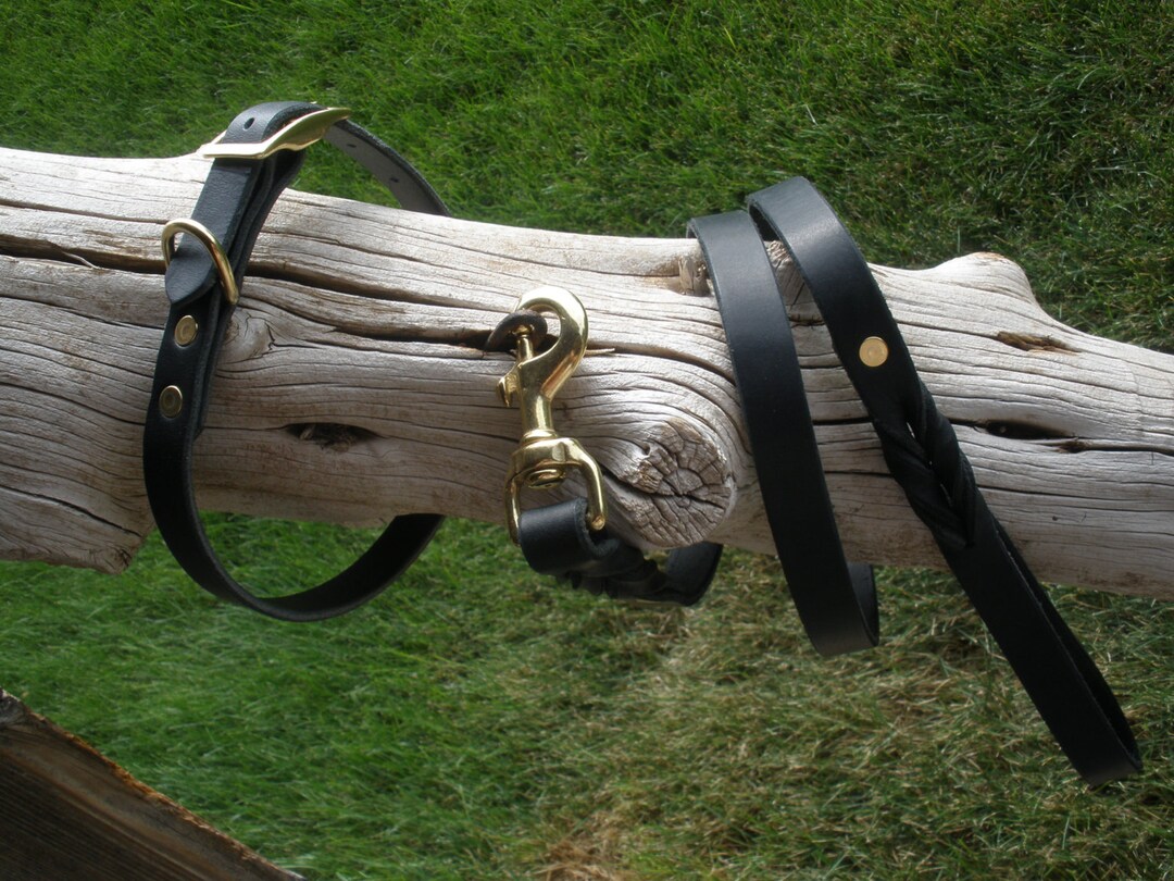 Black Leather Dog Leash Solid Brass Snaps and Rivets - Etsy