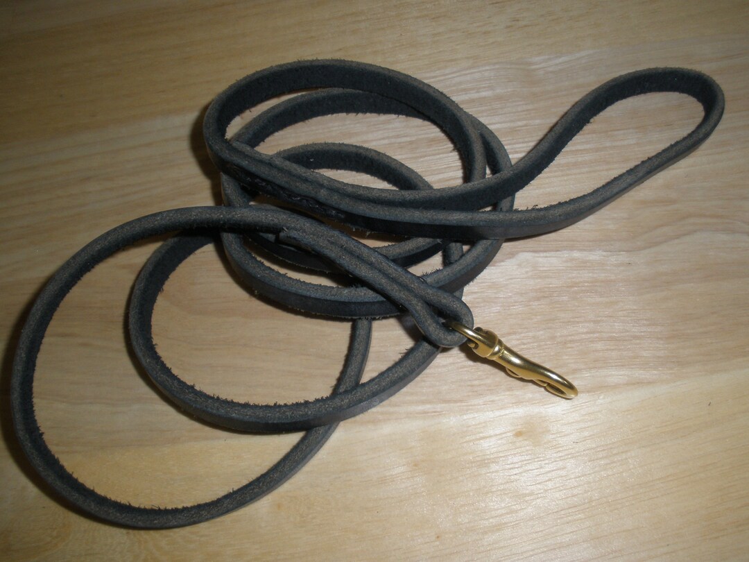 Leather Dog Leash, 3/8" X 6', BLACK , HAND STITCHED, Solid Brass Mini ...