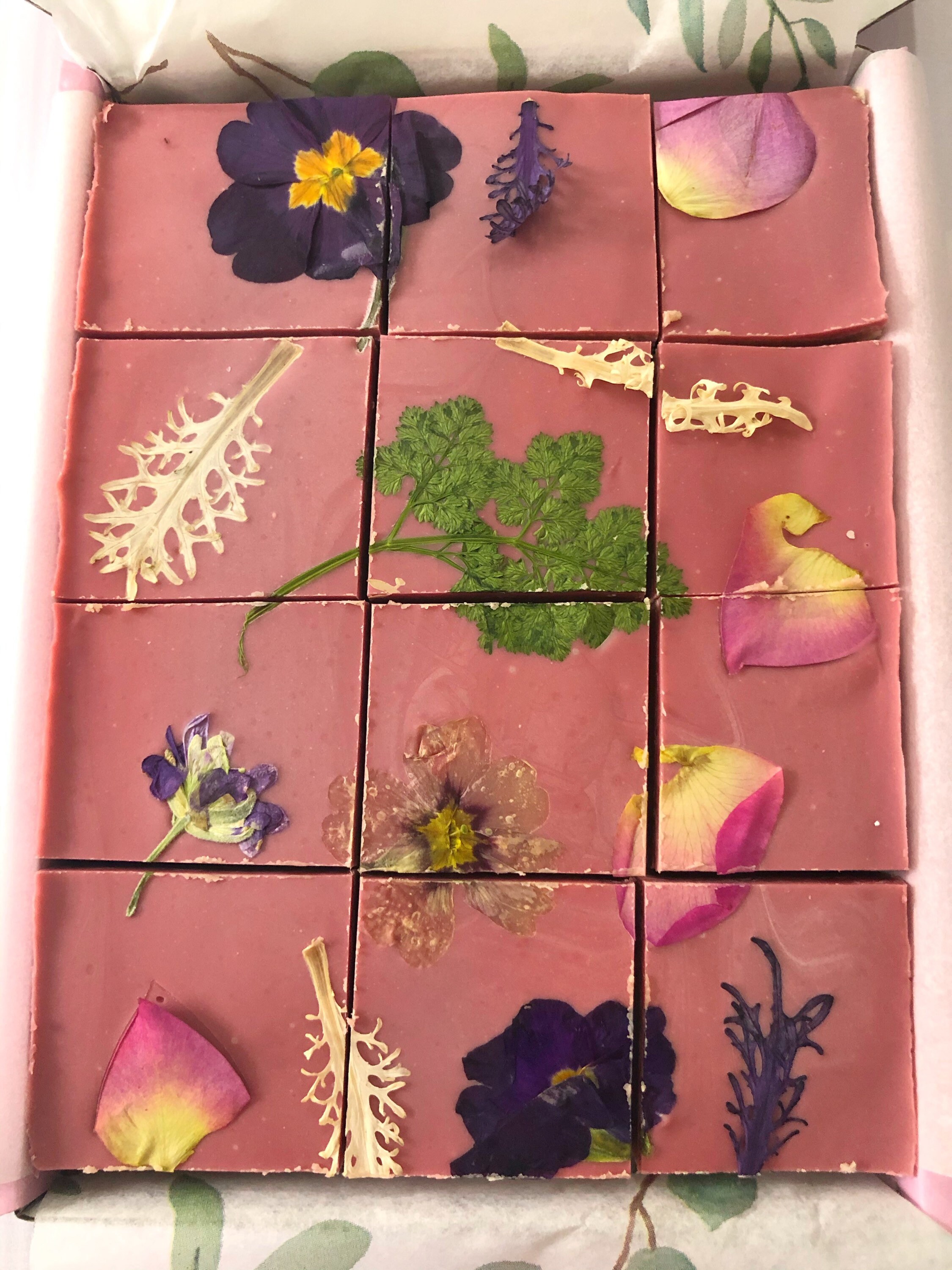 Handmade Traditional Fudge Decorated With Ruby Chocolate and Edible ...