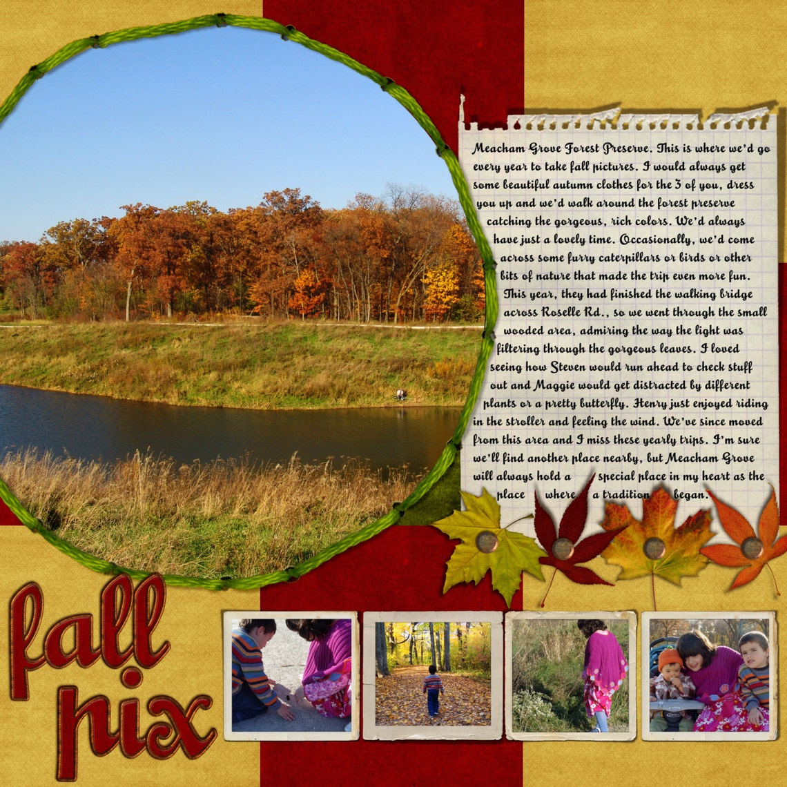 Harvest Moon Fall Autumn Digital Scrapbooking Kit Red Gold Green Leaves ...