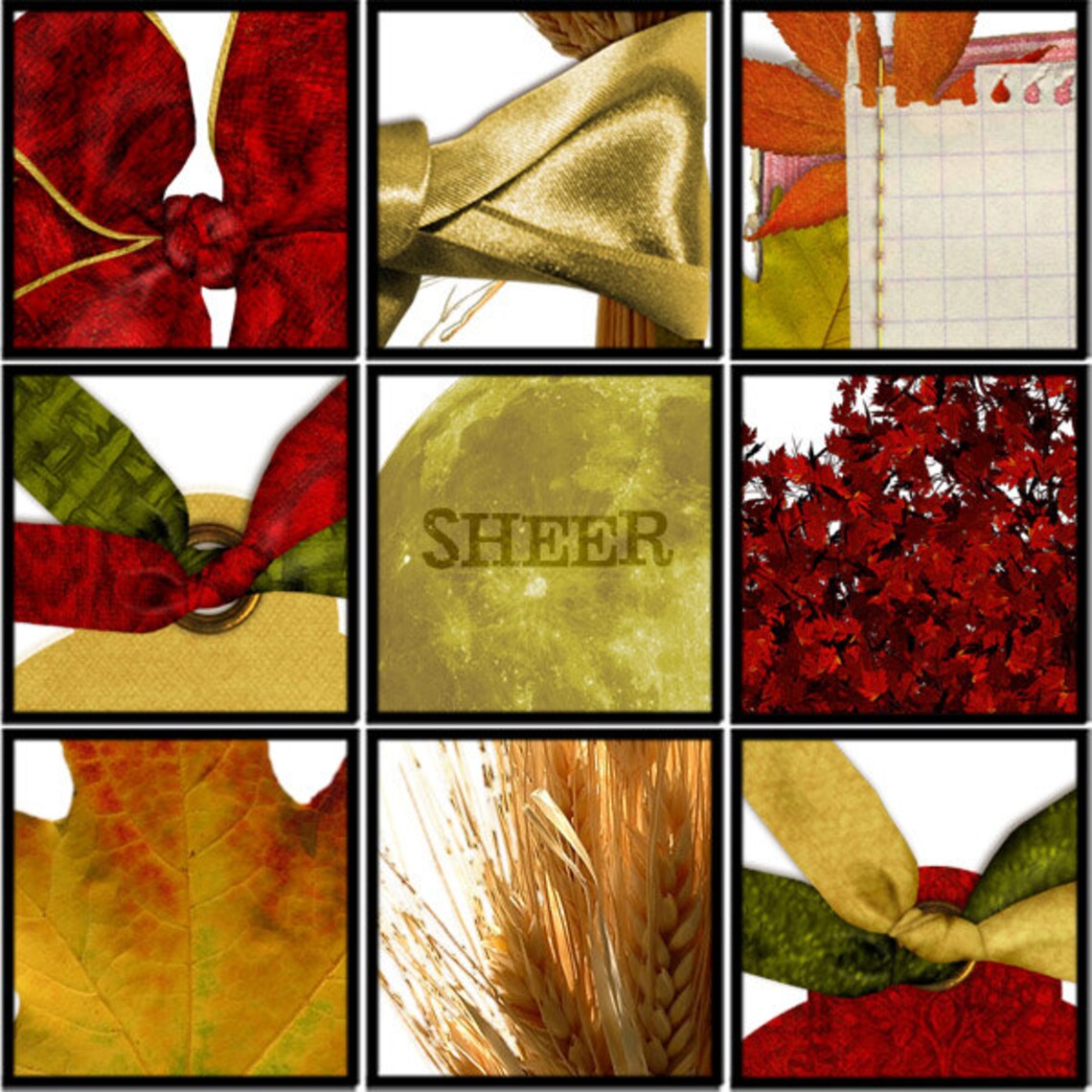 Harvest Moon Fall Autumn Digital Scrapbooking Kit Red Gold Green Leaves ...