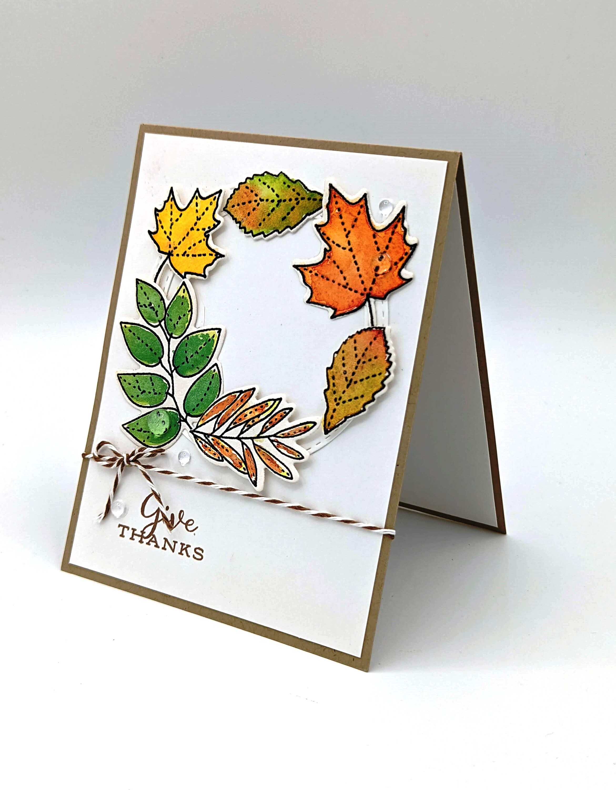 Autumn Leaves Wreath Card, Give Thanks, Fall Colors Watercolor Blank ...