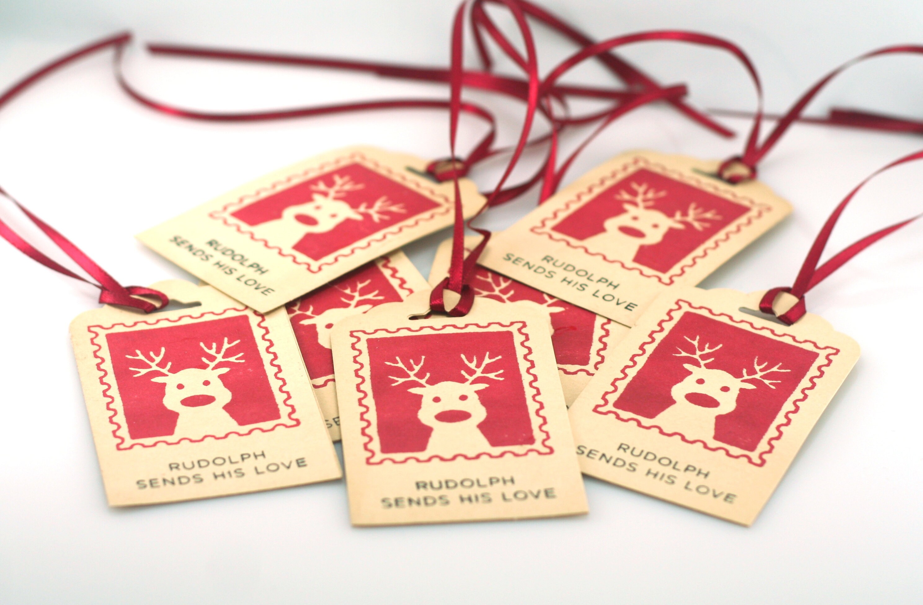 Rudolph Christmas Tags Reindeer Gift Tag Set of 6 to From - Etsy