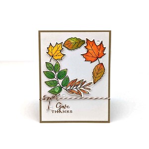 Autumn Leaves Wreath Card, Give Thanks, Fall Colors Watercolor Blank ...
