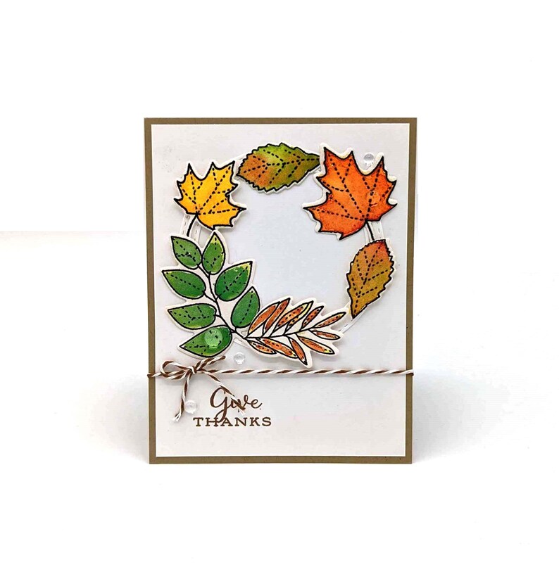 Autumn Leaves Wreath Card, Give Thanks, Fall Colors Watercolor Blank ...
