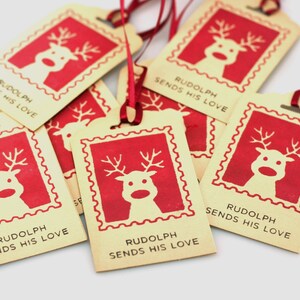 Rudolph Christmas Tags Reindeer Gift Tag Set of 6 to From - Etsy