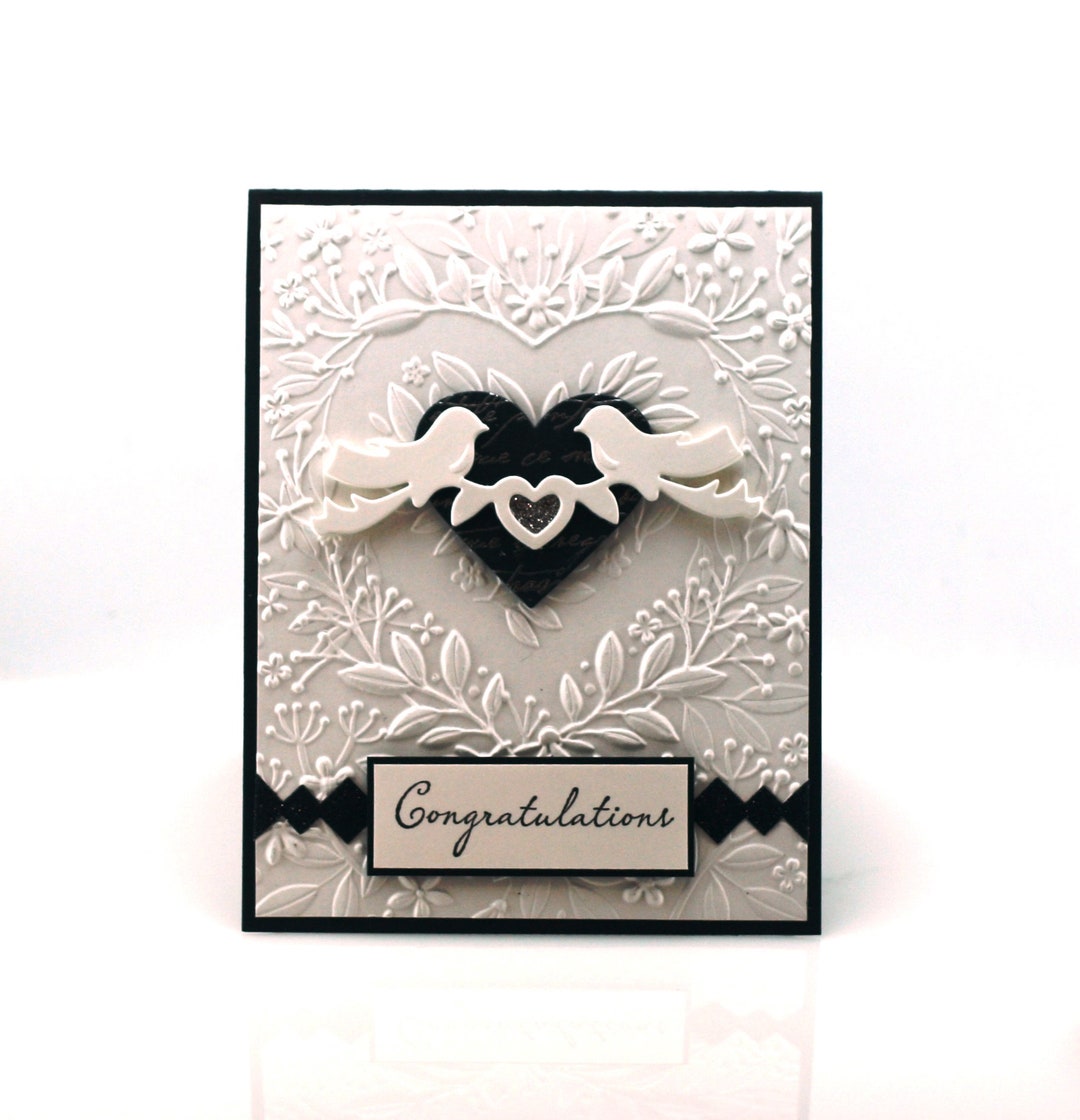 Embossed White Doves Wedding Card: Black & White Congratulations - Etsy
