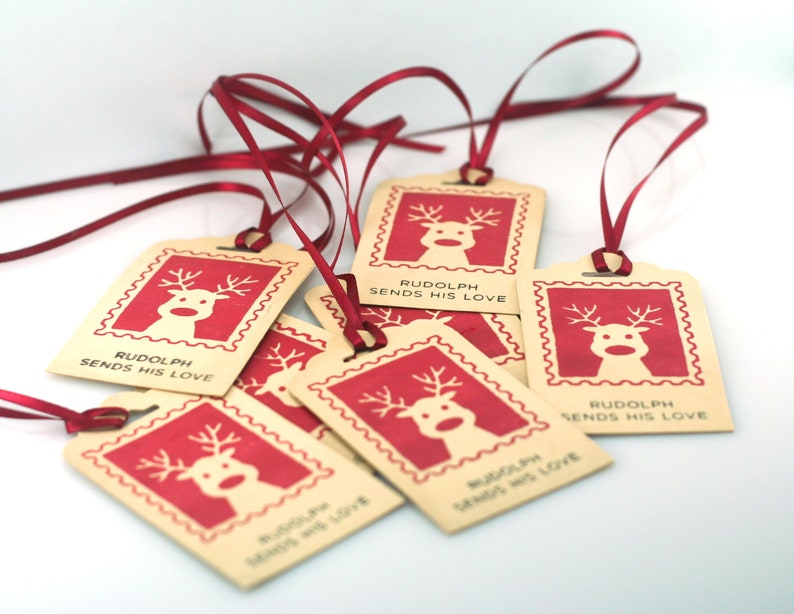 Rudolph Christmas Tags Reindeer Gift Tag Set of 6 to From - Etsy