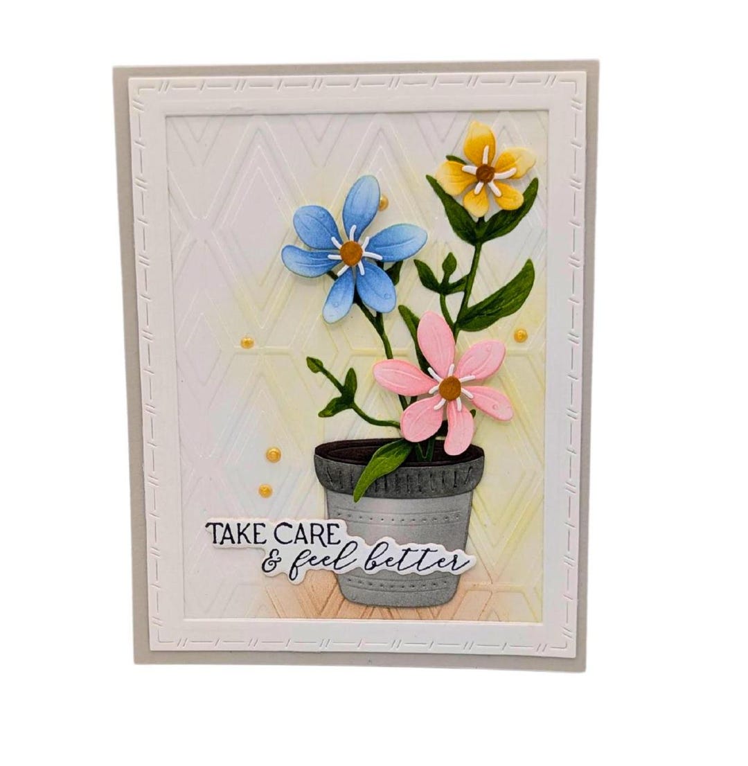 Flower Pot Get Well Card, Floral Feel Better Blank Card, Take Care - Etsy