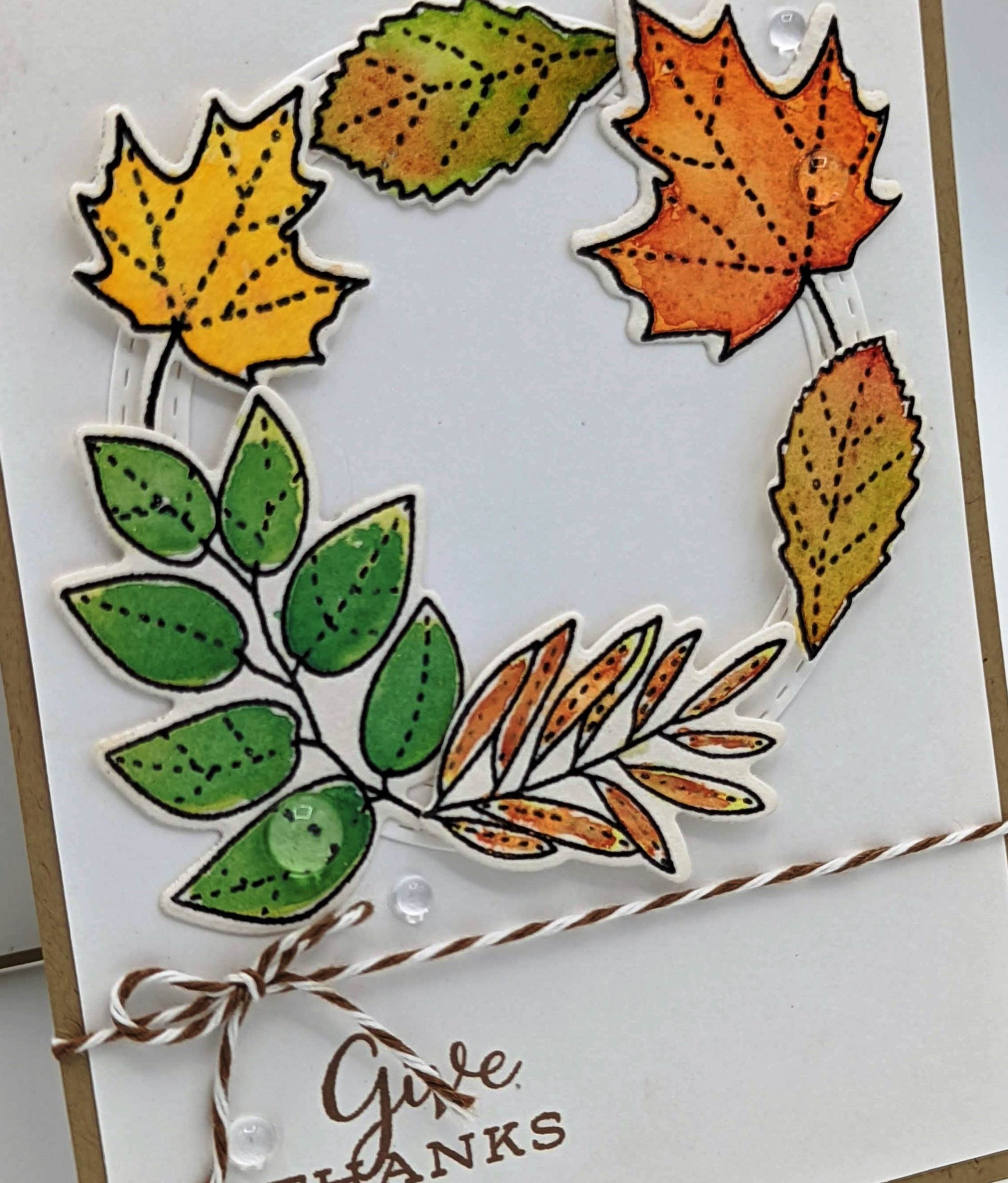 Autumn Leaves Wreath Card, Give Thanks, Fall Colors Watercolor Blank ...
