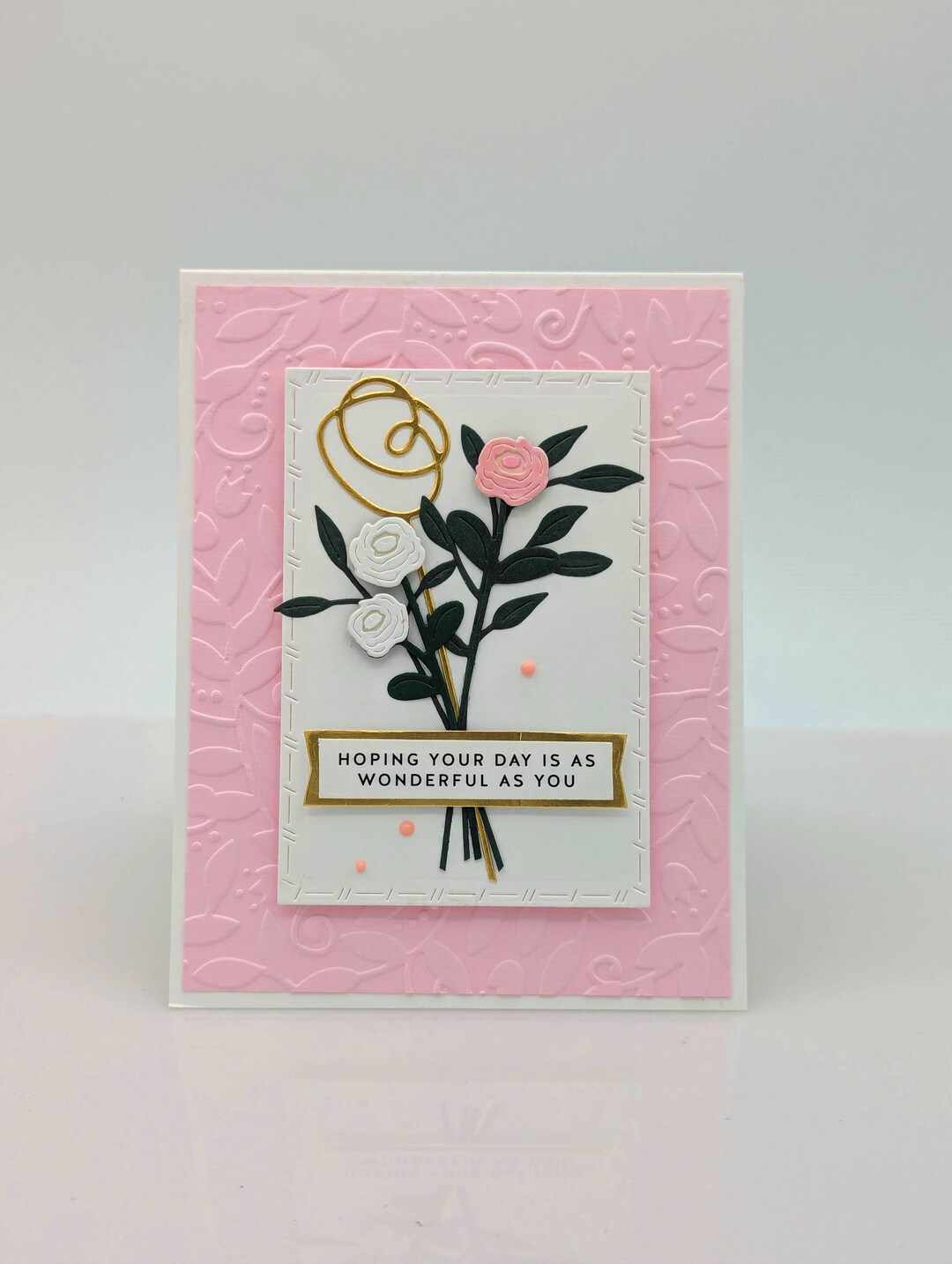 Pink Roses Card, Birthday Card, Wedding Card, Embossed Card, Blank Card ...