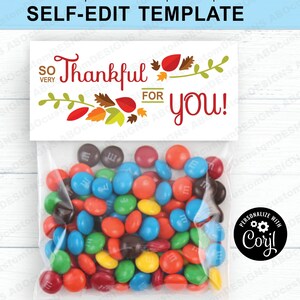 Thankful for You Bag Toppers Editable Thanksgiving Treat Bag - Etsy