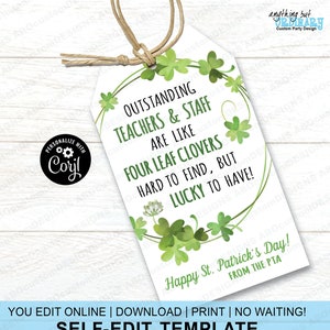 EDITABLE Lucky Clover Gift Tags | Printable St. Patrick's Day Favor ...