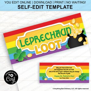 EDITABLE Leprechaun Loot Bag Toppers | Printable St. Patricks Day Treat ...