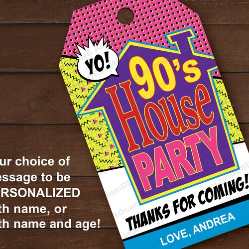 PERSONALIZED 90's House Party Favor Tags Pink 90's - Etsy