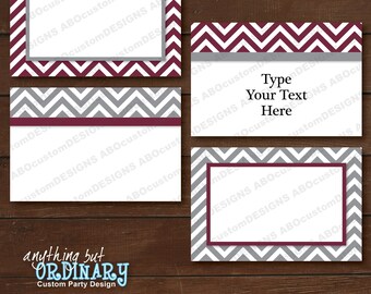 Editable Maroon and Yellow Chevron Buffet Cards / Folded Tent | Etsy