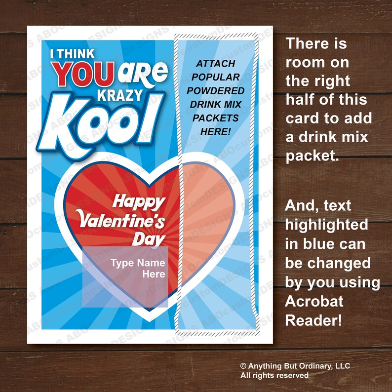 Krazy Kool Valentine Cards | Printable Valentine Powdered Drink Mix ...