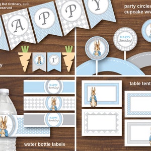 Peter Rabbit Printable Birthday Party Decorations, Blue and Gray Peter ...