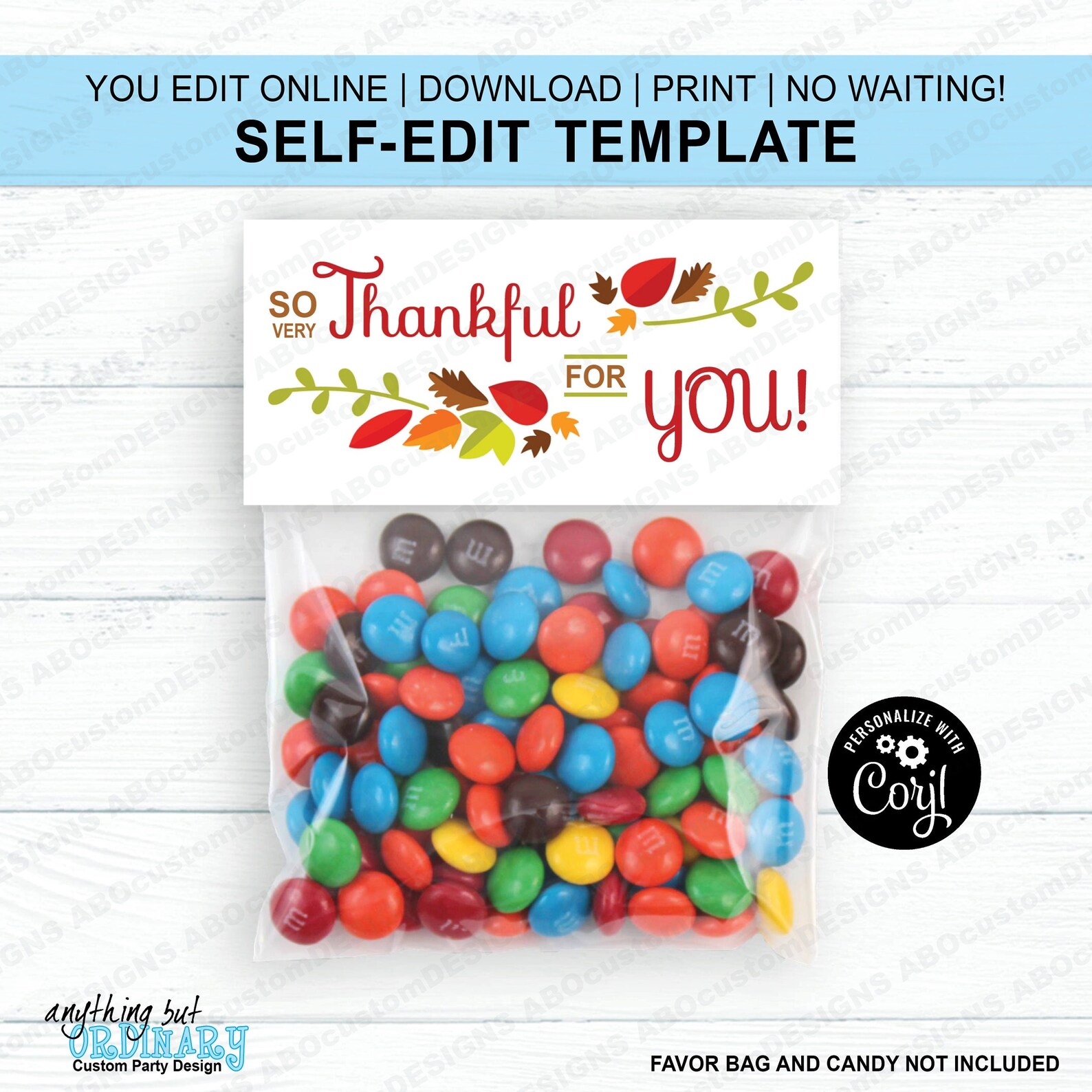 Thankful for You Bag Toppers Editable Thanksgiving Treat Bag - Etsy