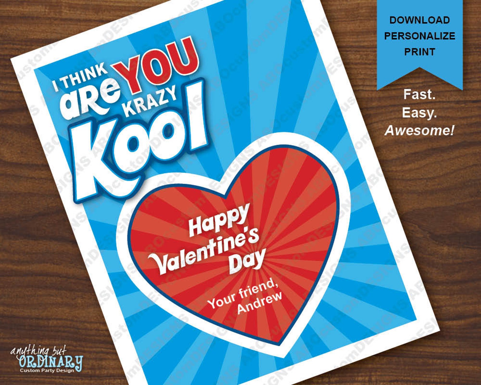 Krazy Kool Valentine Cards Printable Drink Mix Holder | Etsy