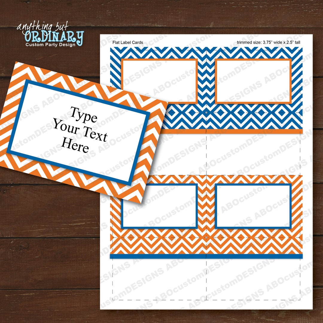 Printable Orange and Blue Label Cards | Editable Chevron Favor Tags ...