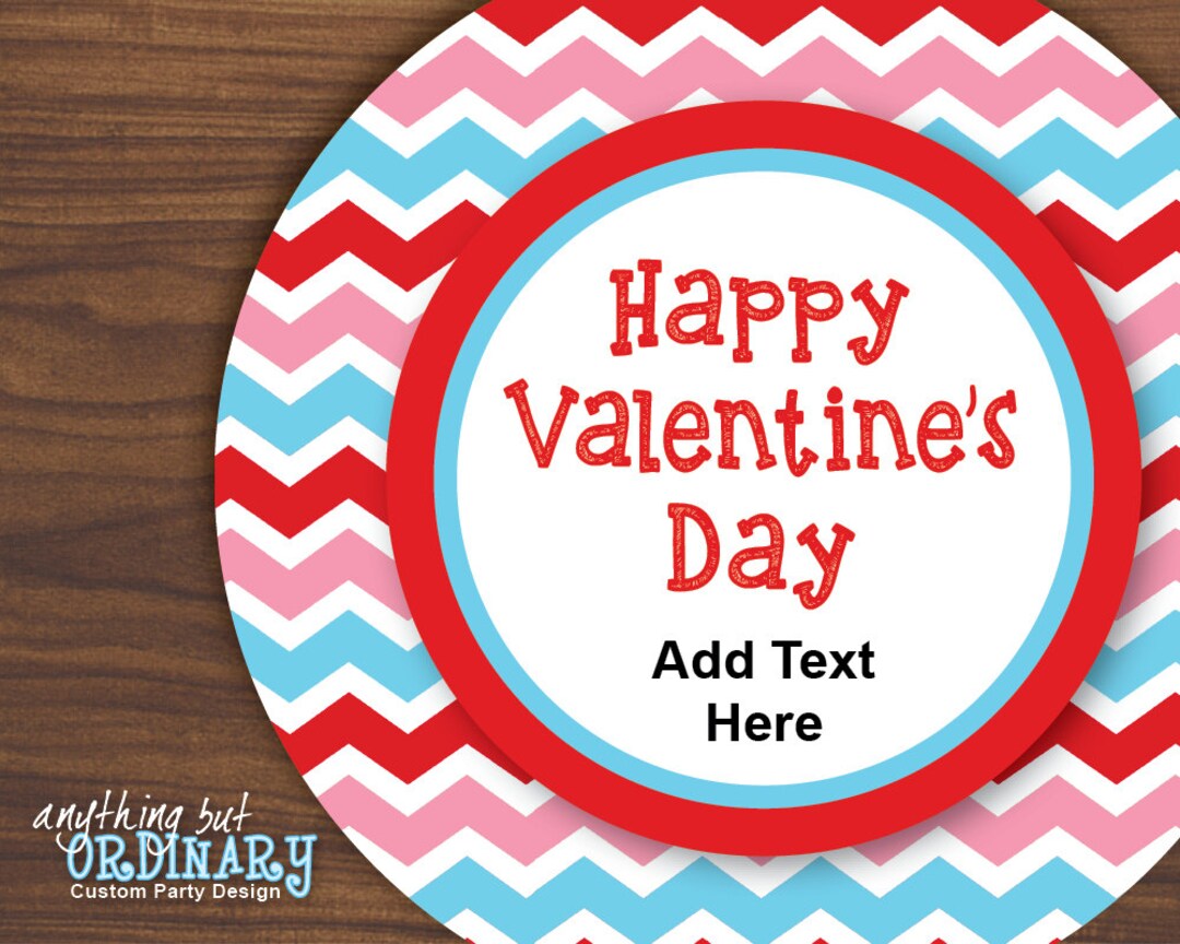 Happy Valentine's Day Editable Tags in Red, Pink and Blue Chevron ...
