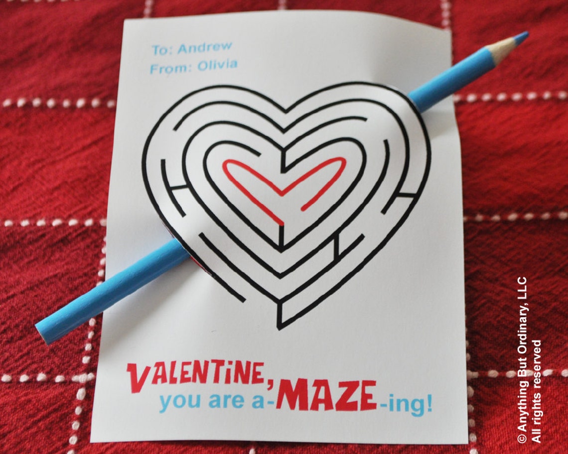 Amazeing Valentine Cards | Printable Valentine Maze Pencil Holder ...