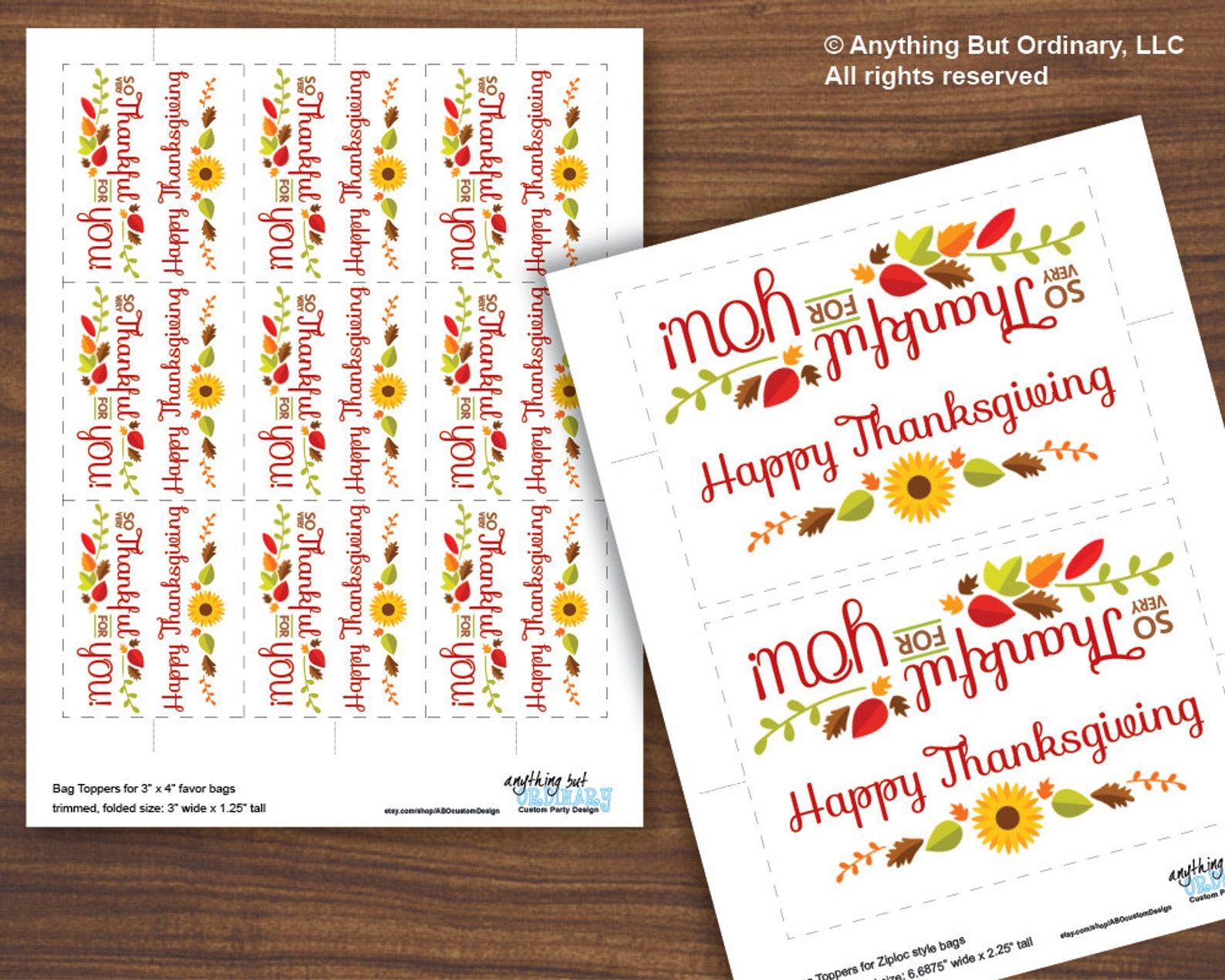 Thankful for You Bag Toppers Editable Thanksgiving Treat Bag - Etsy