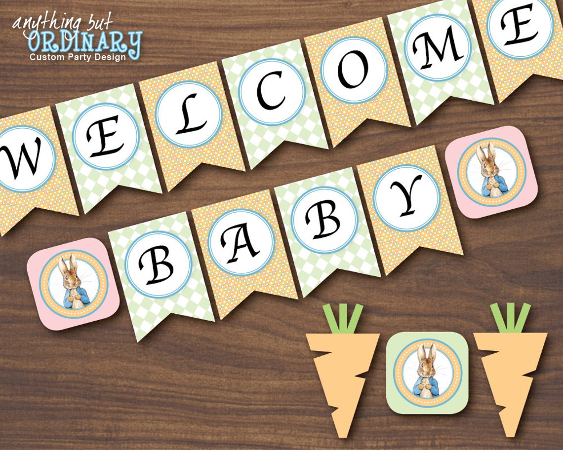Peter Rabbit DIY Banner Welcome Baby in Orange INSTANT | Etsy