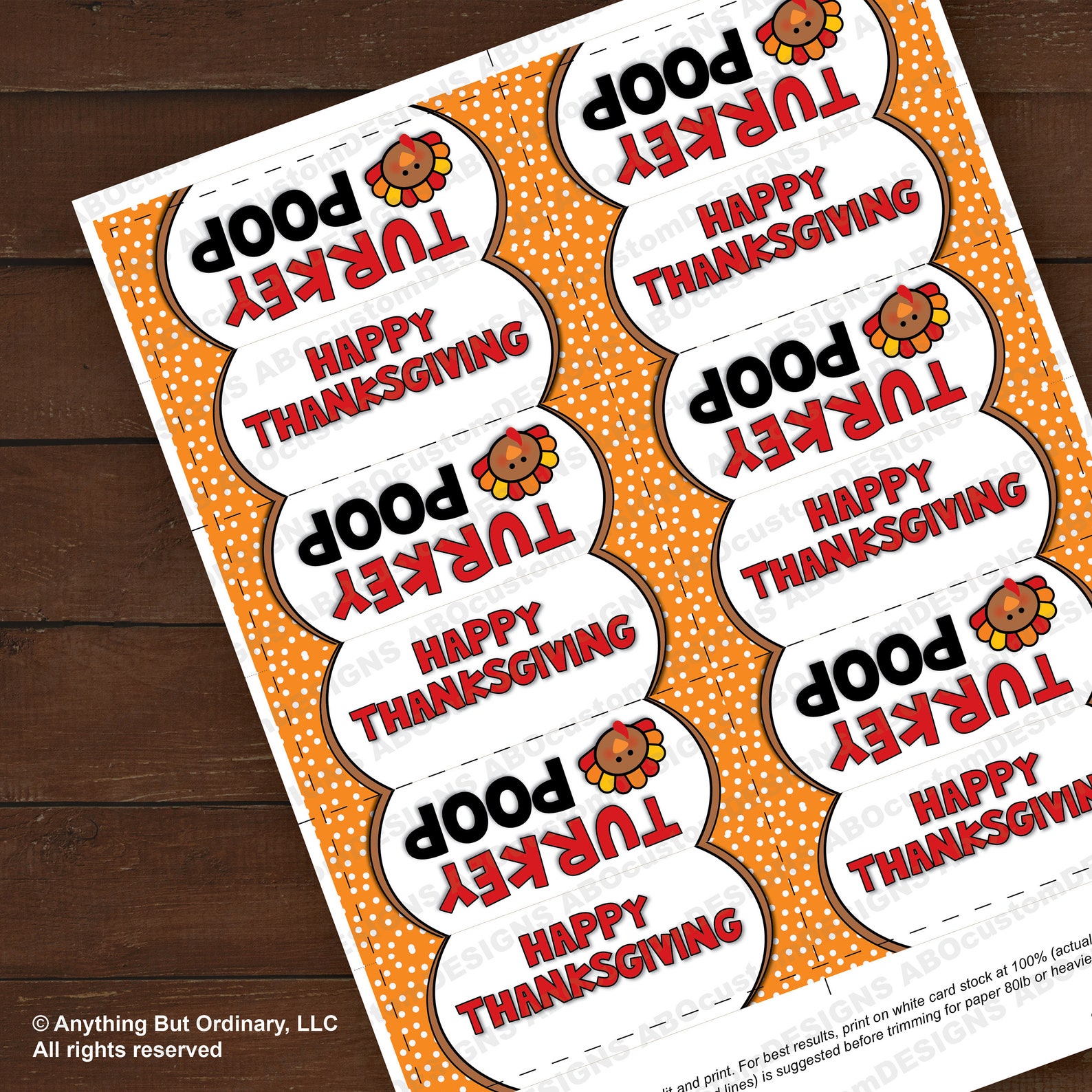 Turkey Poop Printable Treat Bag Labels Editable Thanksgiving Bag ...